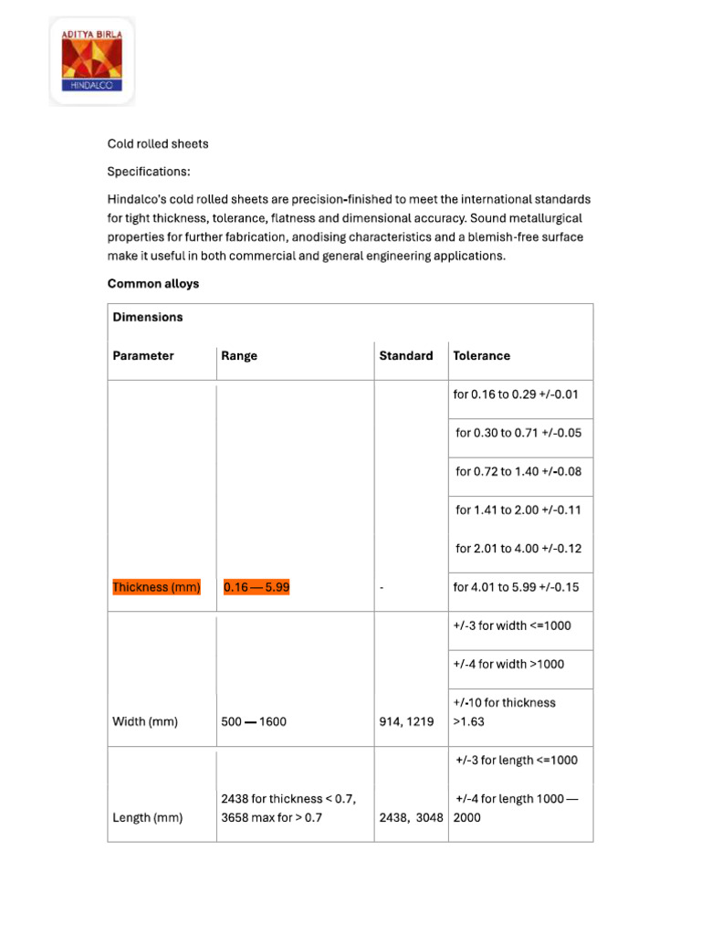 Hindalco Al. Sheet 2 | PDF