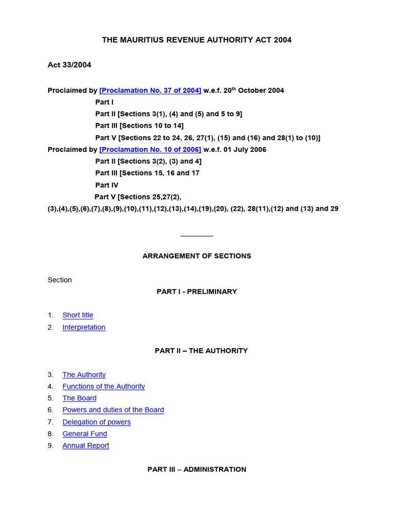 Mauritius Revenue Authority Act 2004 | PDF | Prosecutor | Taxes