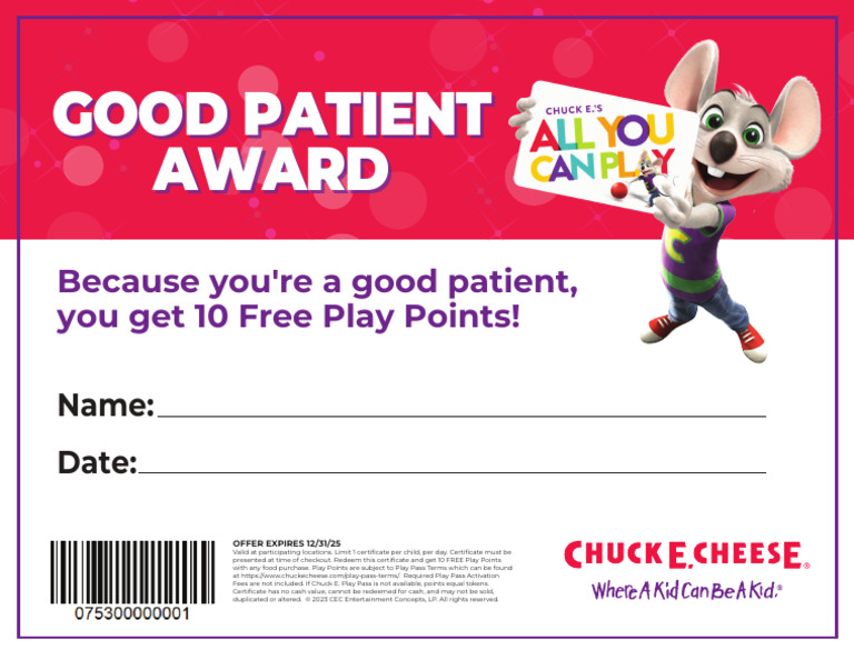 Good Patient Award: 10 Free Play Points | PDF