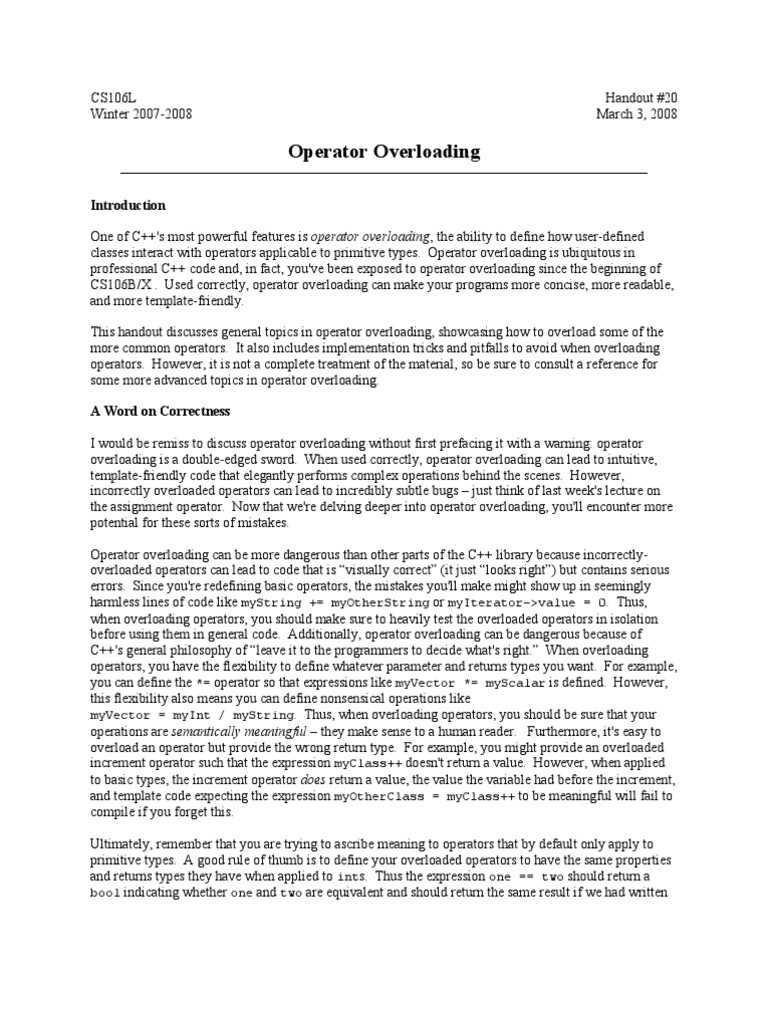 200 Operator Overloading | Download Free PDF | C++ | Class (Computer ... 200 Operator Overloading | Download Free PDF | C++ | Class (Computer ...