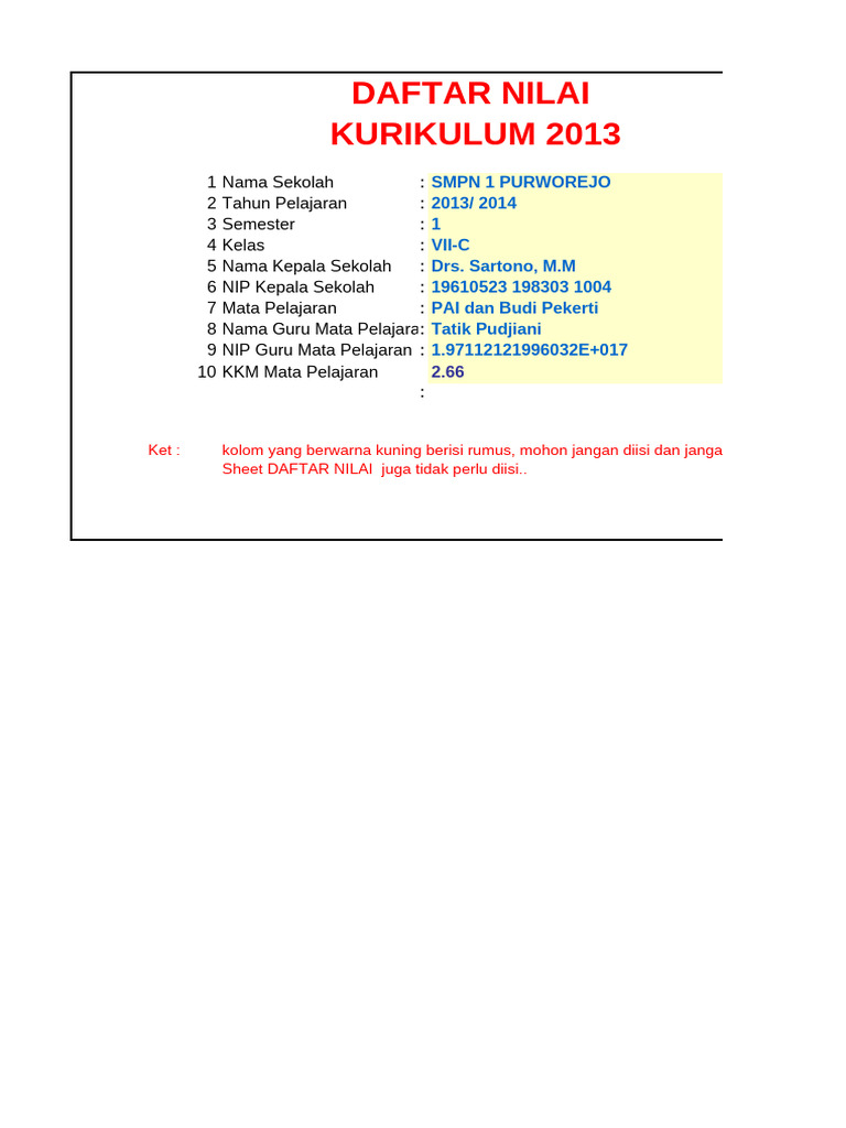 Format Nilai Guru Mapel | PDF