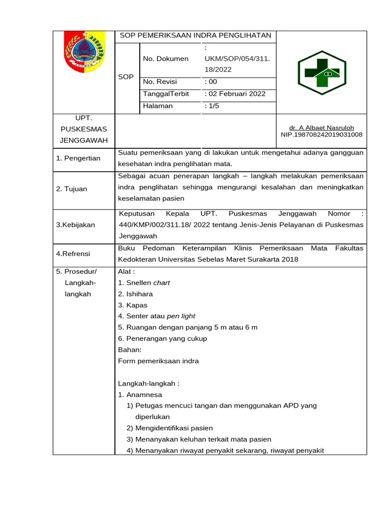 SOP Indra Penglihatan (Mata & Snellen Chart) | PDF