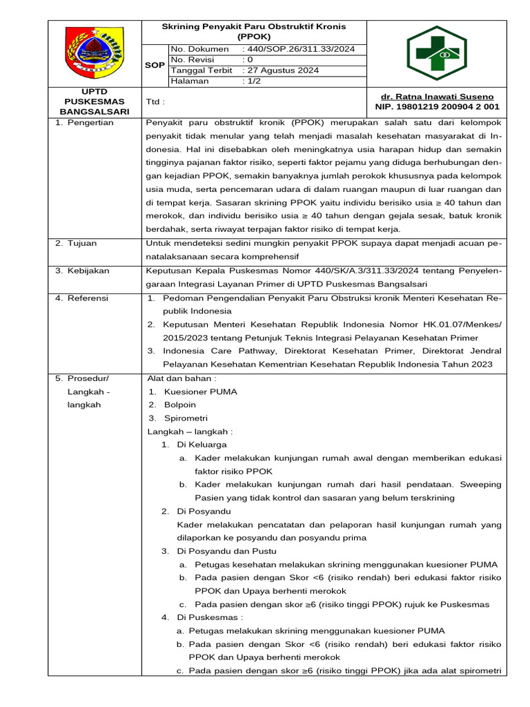 10. SOP SKRINING PPOK BANGSALSARI | PDF