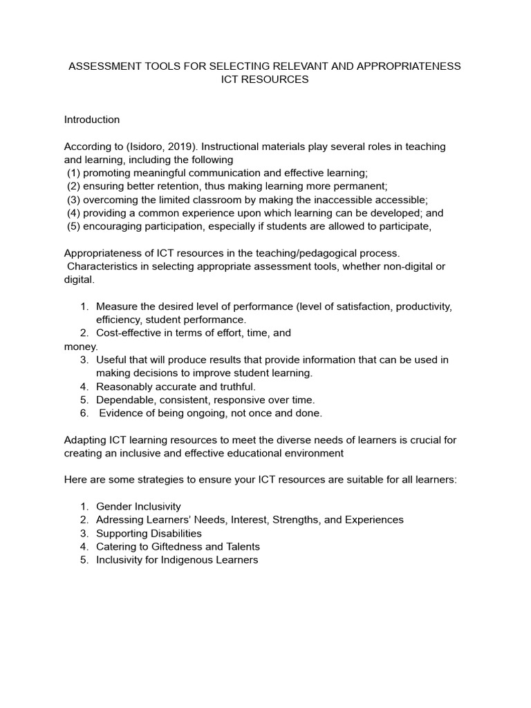 Selecting Effective ICT Assessment Tools | PDF