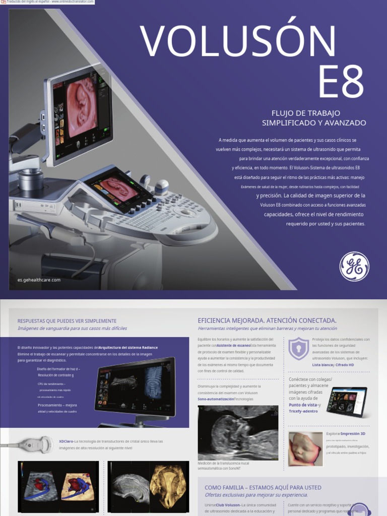 GE Voluson E8 BT18-BT19 Brochure - En.es | PDF | Ultrasonido | Energia General