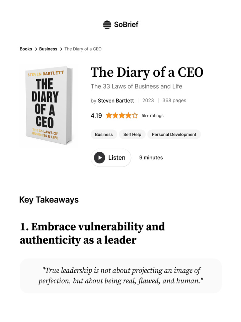 The Diary of a CEO: Key Leadership Insights | PDF | Leadership ...