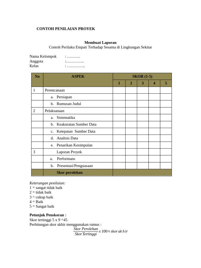 Contoh Format Penilaian Proyek | PDF