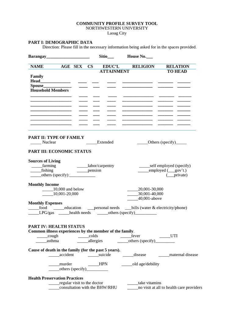 Community Profile Survey Tool | PDF | Foods