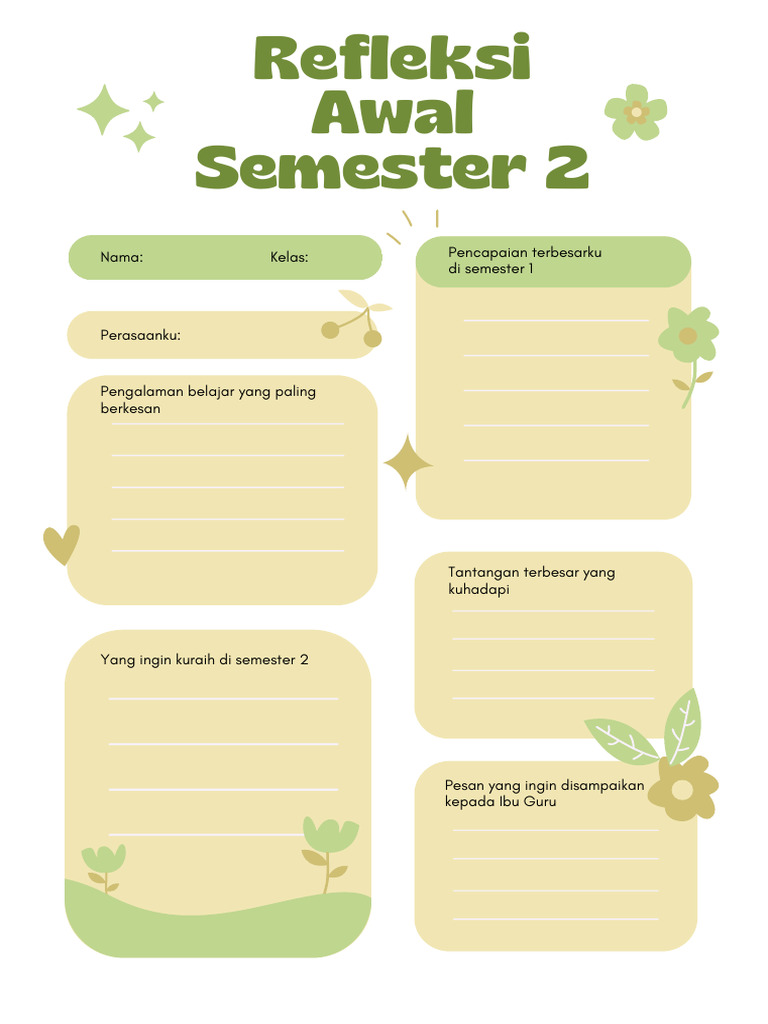 Refleksi Semester Siswa Lembar Kerja Hijau Dan Krem Ilustratif | PDF