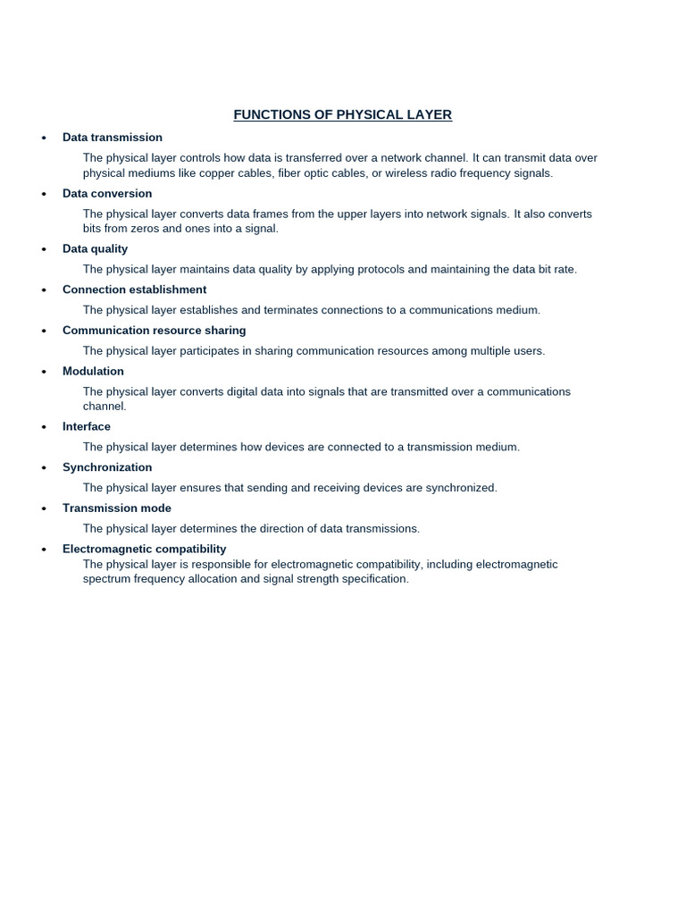 Functions of Physical Layer | PDF