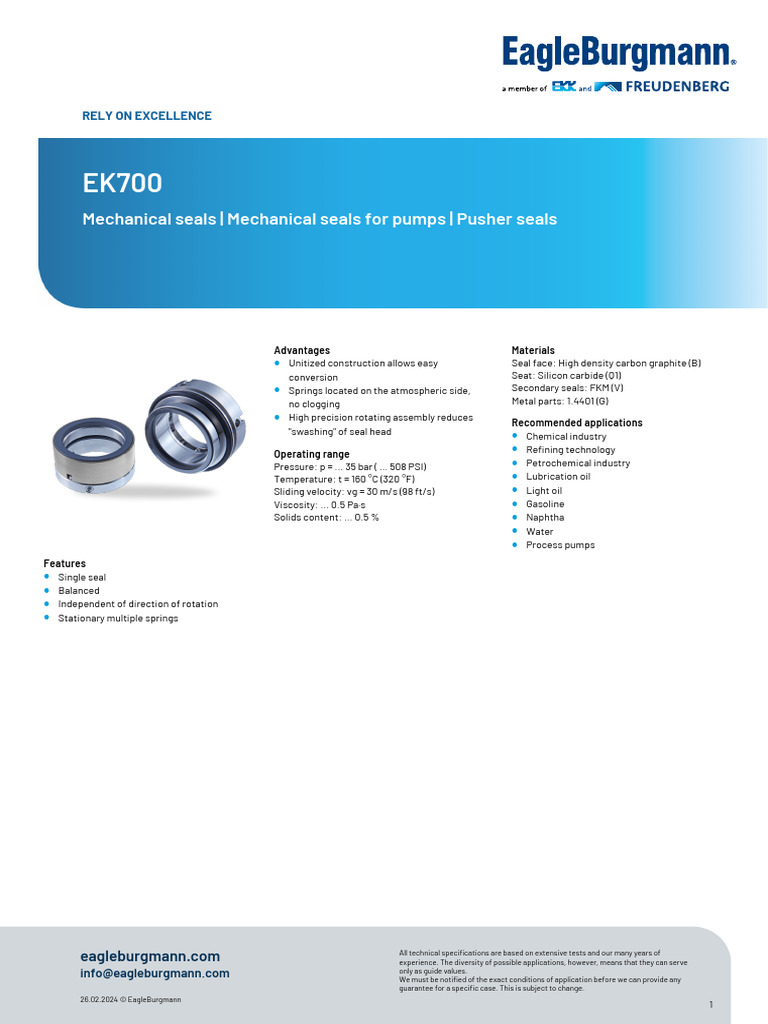 EagleBurgmann EK700 EN | PDF | Viscosity | Pump