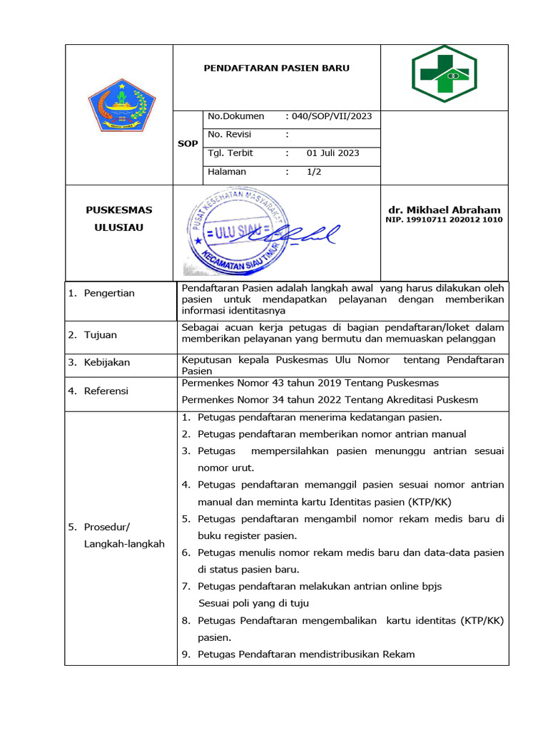 SOP PENDAFTARAN PASIEN Baru Dan LAMA | PDF