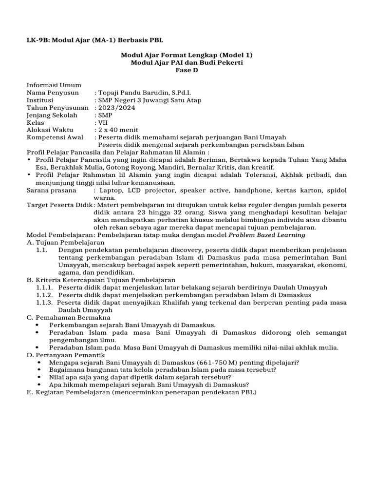 Modul Ajar PBL PAI Kelas VII | PDF