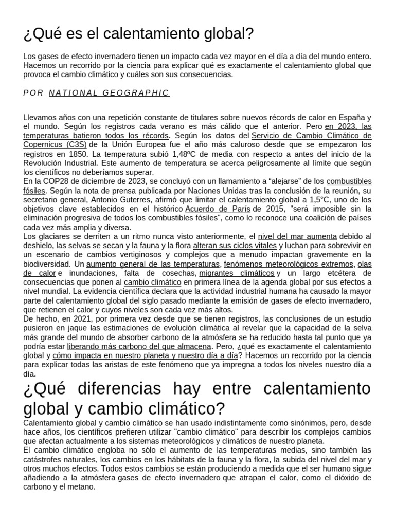 Calentamiento Global: Causas y Consecuencias | PDF | Gases de efecto ...