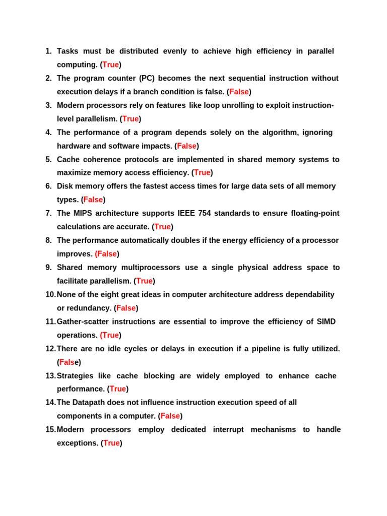 True&False Questions | PDF | Central Processing Unit | Parallel Computing