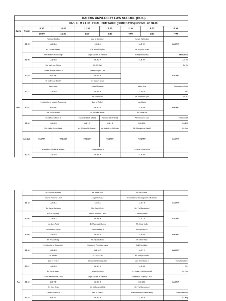 Timetable Spring 2025 Final-1 | PDF | Justice | Crime & Violence