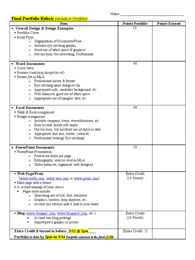 Final Portfolio Rubric | PDF