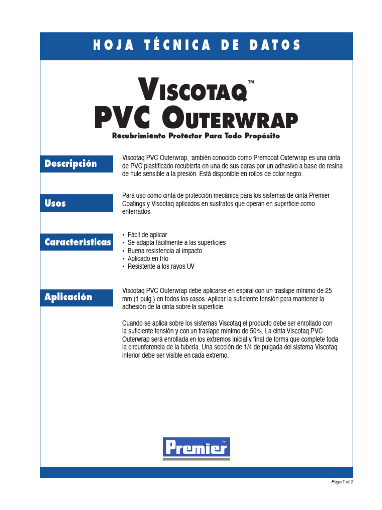 Premier Coatings Viscotaq PVC Outerwrap Spanish TDS | PDF | Materiales
