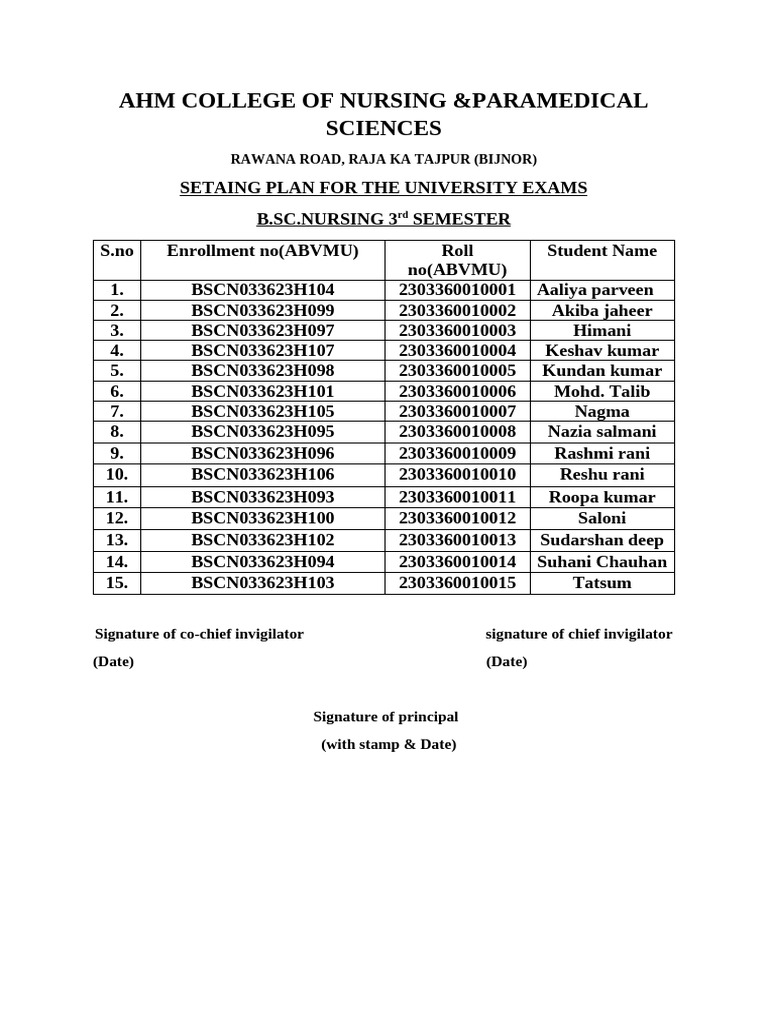 BSC 3rd Semester University Exam Seating Plan | PDF