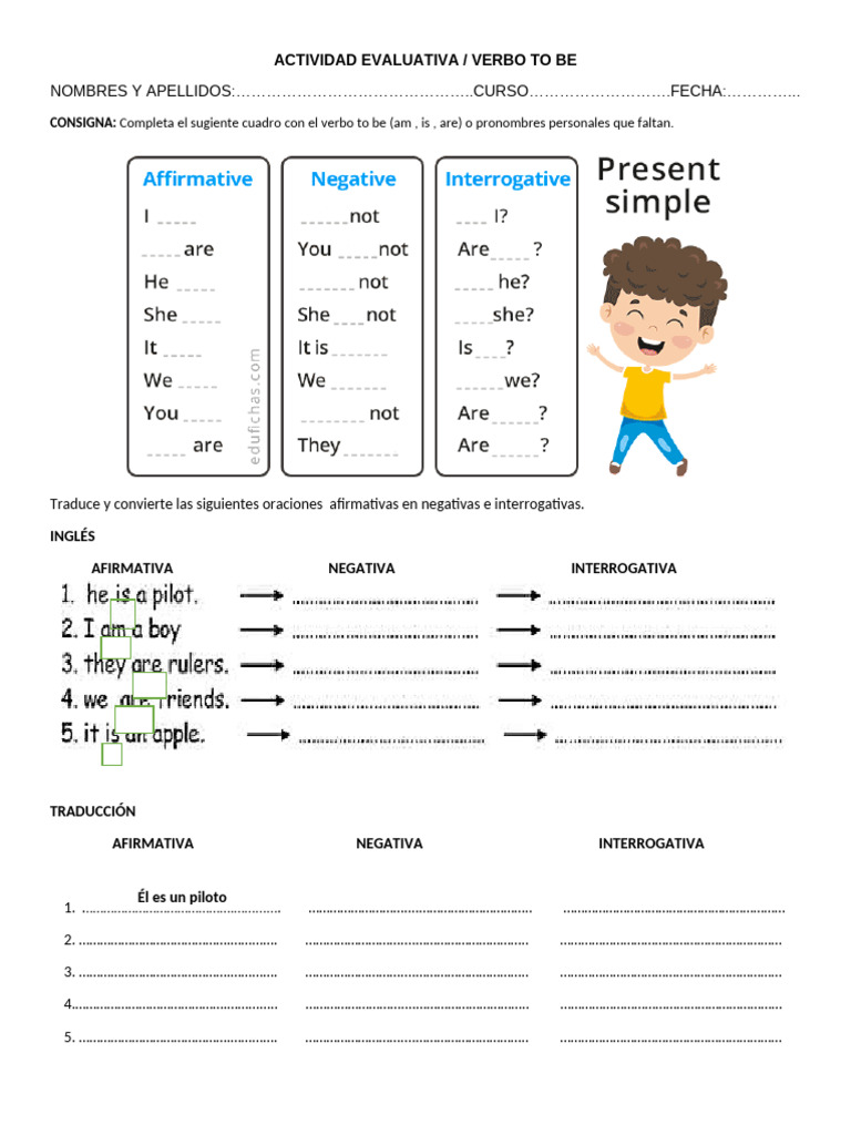 Actividad Verbo To Be 1 | PDF