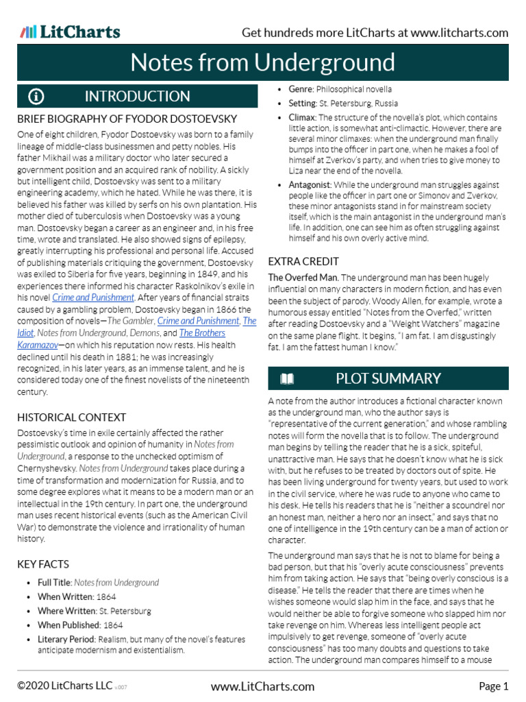 Notes From Underground LitChart (2) | PDF | Rationality | Reason
