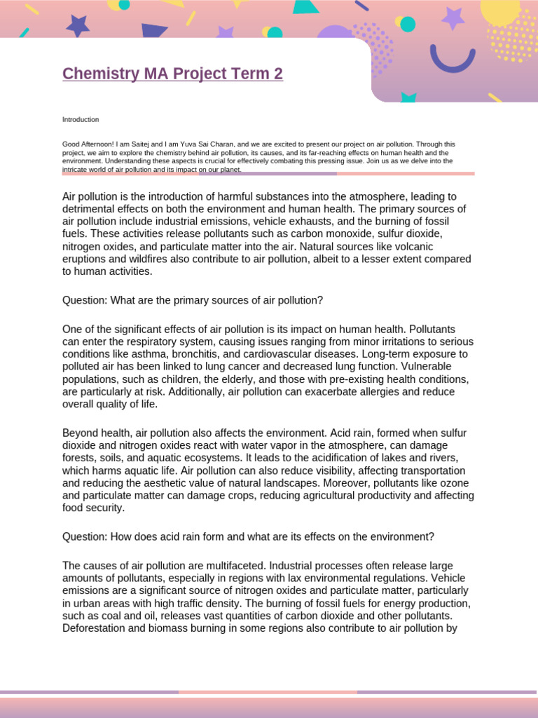 Chemistry MA Project Term 2 | PDF | Air Pollution | Atmosphere Of Earth