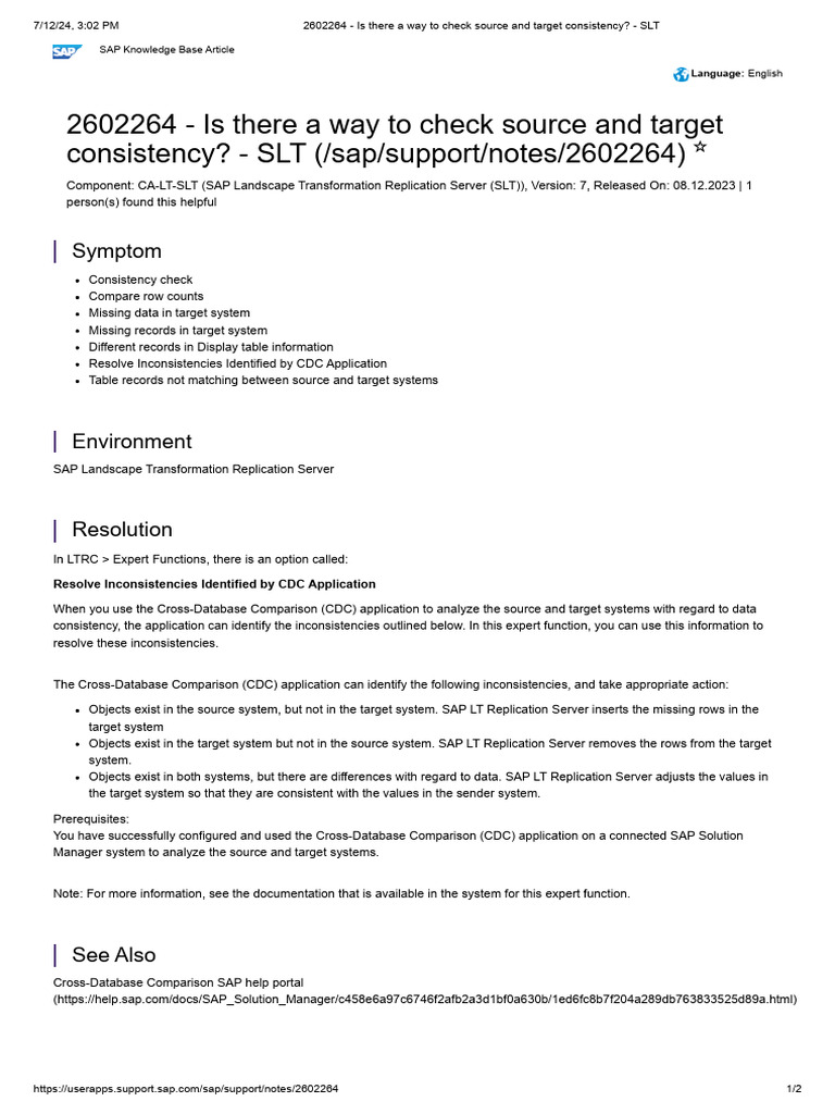 2602264 - Is There a Way to Check Source and Target Consistency_ - SLT ...