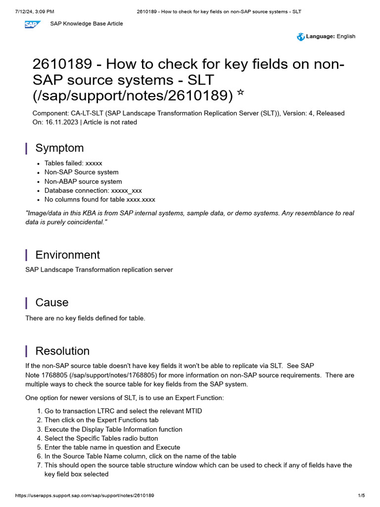 How To Check For Key Fields On non-SAP Source Systems - SLT | PDF | Databases | Replication ...