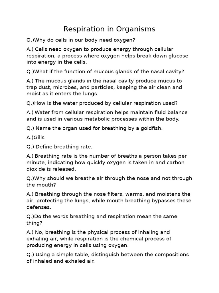 Respiration in Organisms | PDF | Breathing | Respiratory System