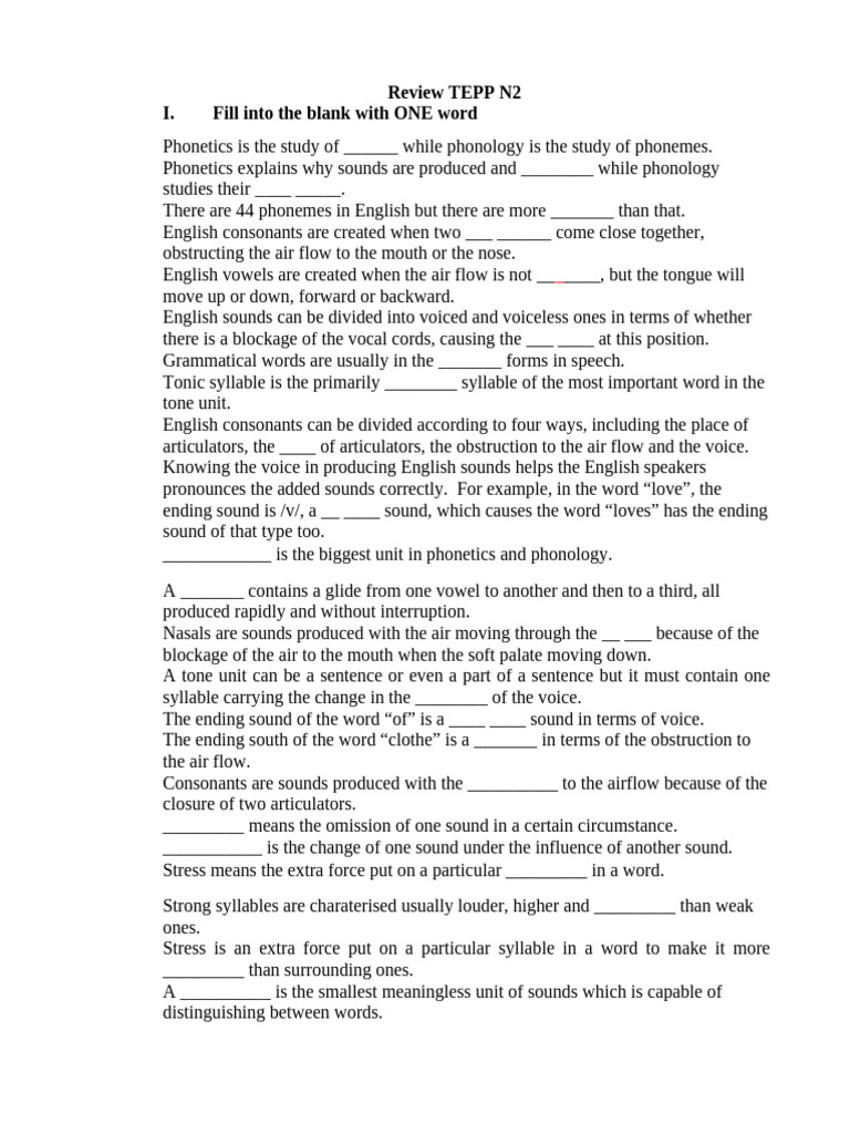 TEPP N2 Phonetics and Phonology Review | PDF | Stress (Linguistics ...