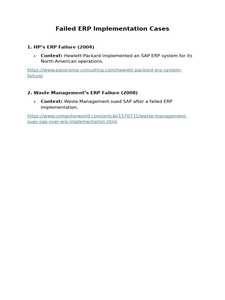 Failed ERP Implementation Cases | PDF