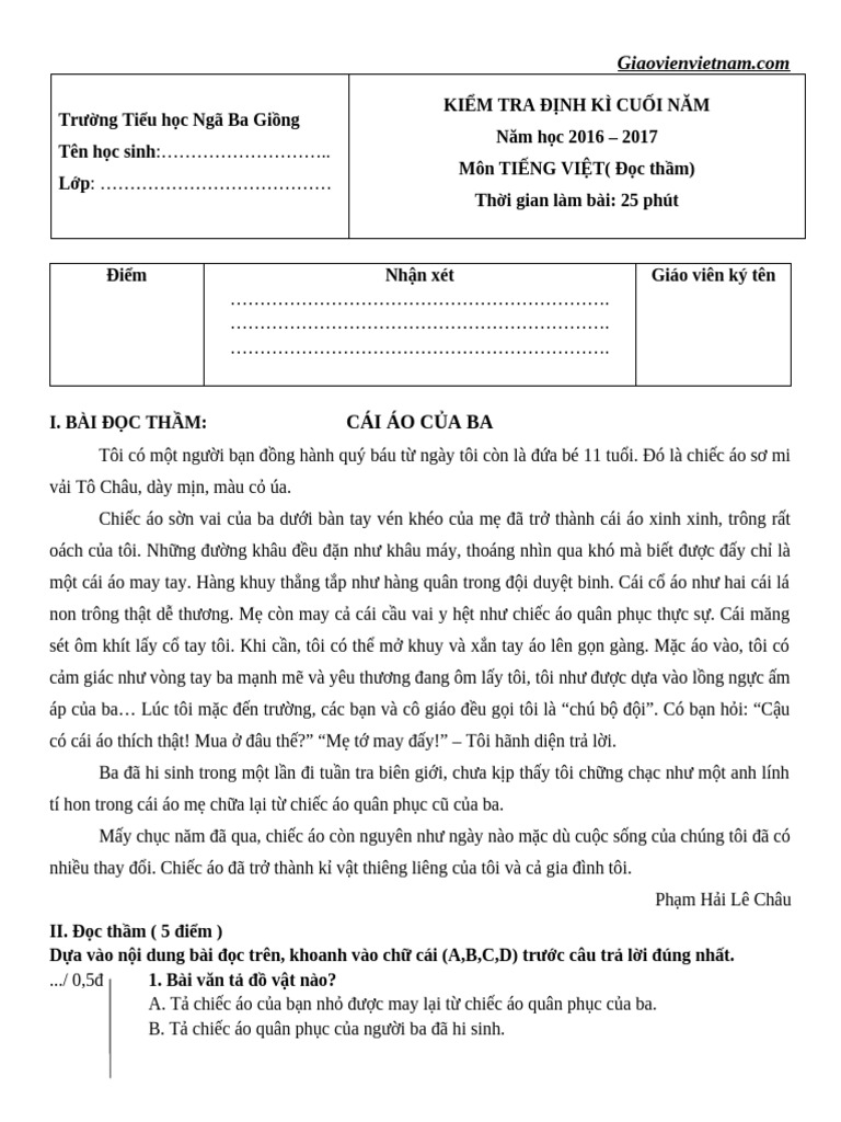 De Thi Hoc Ki 2 Mon Tieng Viet Lop 5 Theo Thong Tu 22 de So 5 | PDF