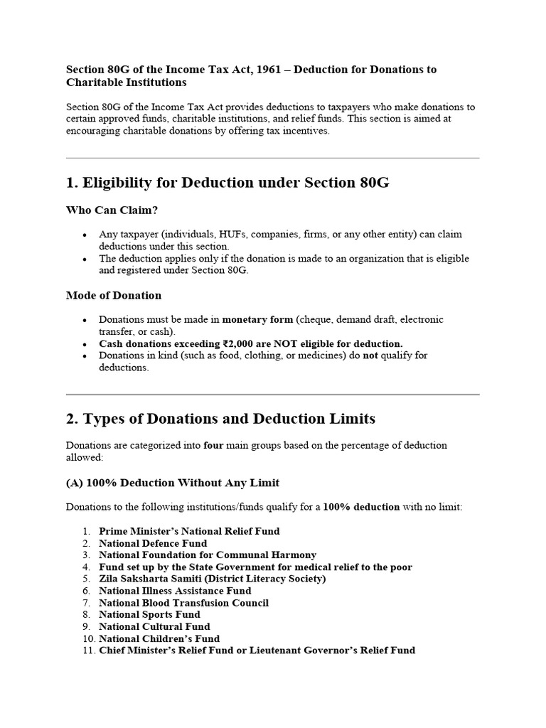 section 80g | PDF | Tax Deduction | Donation