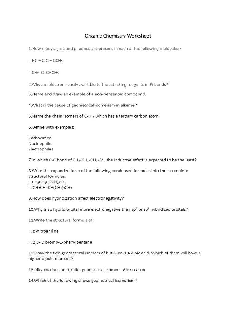 Organic Chemistry Worksheet Overview | PDF
