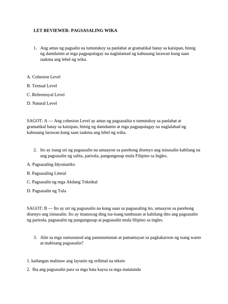 Introduksyon Sa Pagsasalin Let Reviewer | PDF