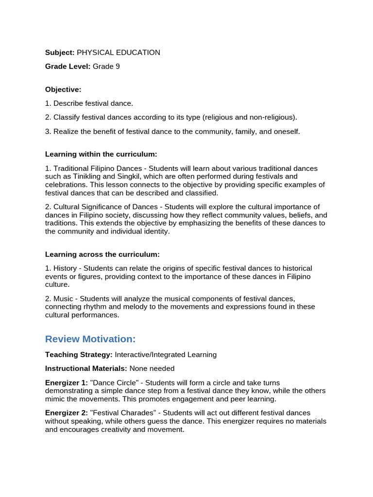 lesson_plan (2) | PDF | Dances | Community