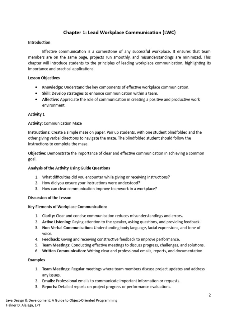 Lesson 1 - Lead Workplace Communication LWC | PDF | Communication ...