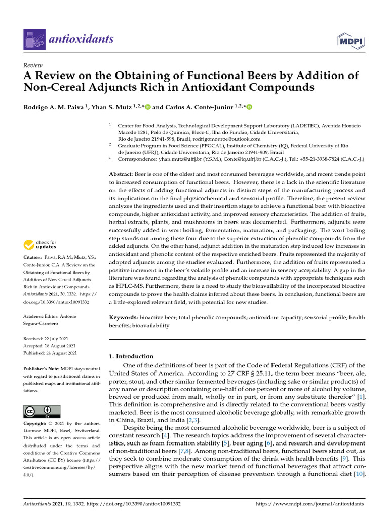 A Review On The Obtaining of Functional Beers by Addition of Antioxidant Rich Non-Cereal ...