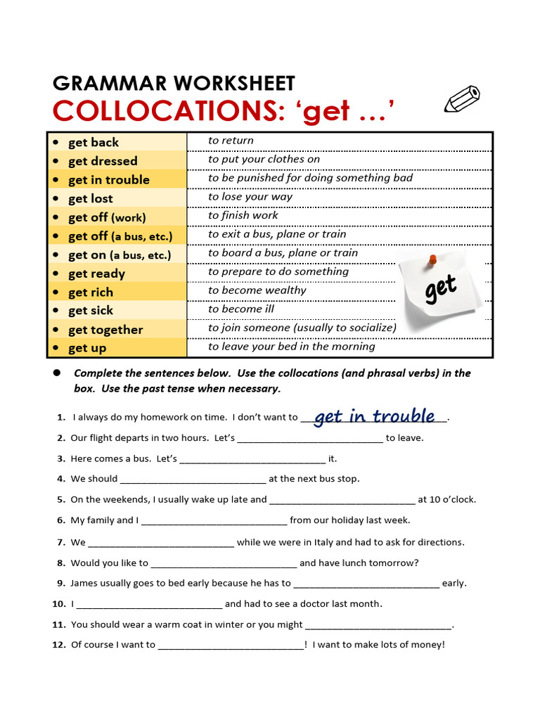 Grammar Worksheet: Collocations Guide | PDF