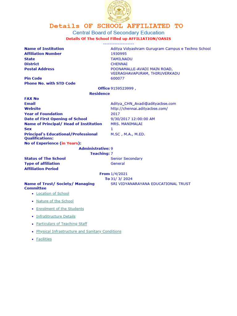 CBSE Affiliation Chennai School 1 | PDF