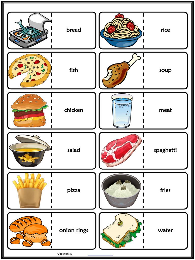 Food and Drinks Vocabulary Esl Printable Dominoes Game For Kids | PDF ...