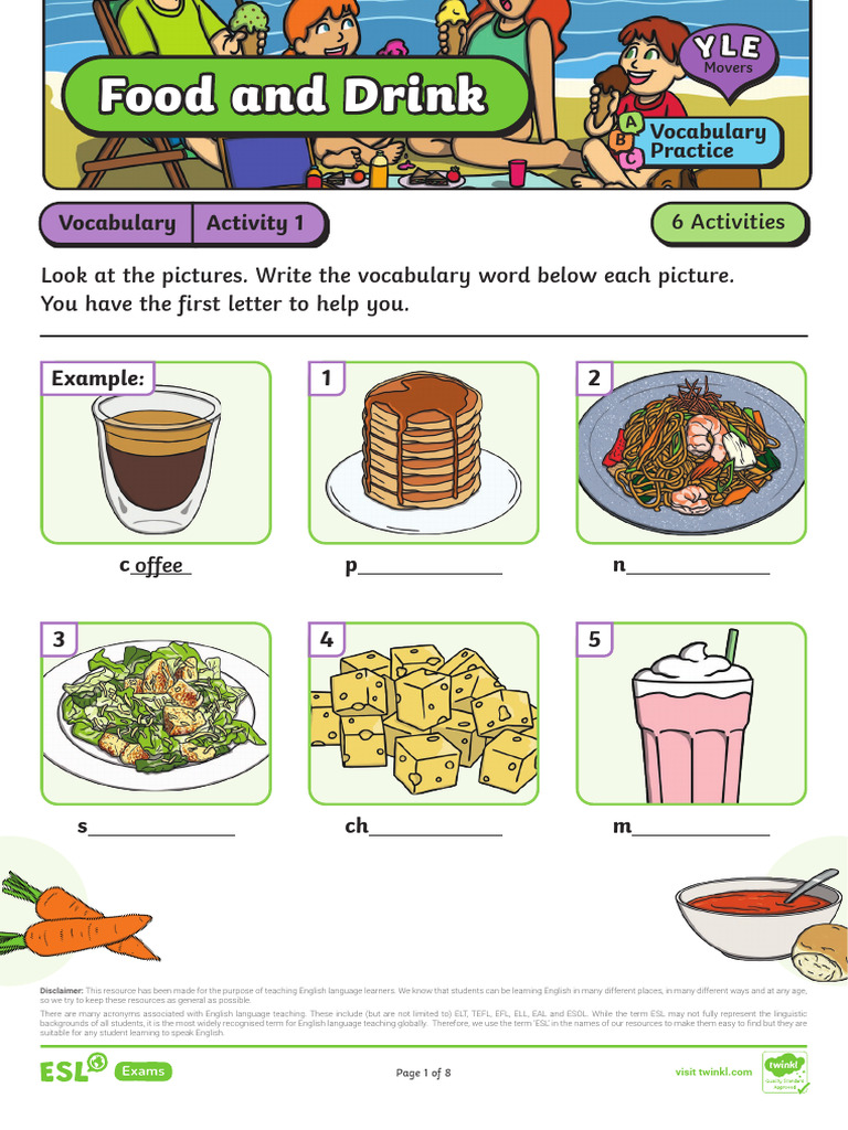 T 1730284360 Yle A1 Movers Vocabulary Activity Sheet Food and Drink ...