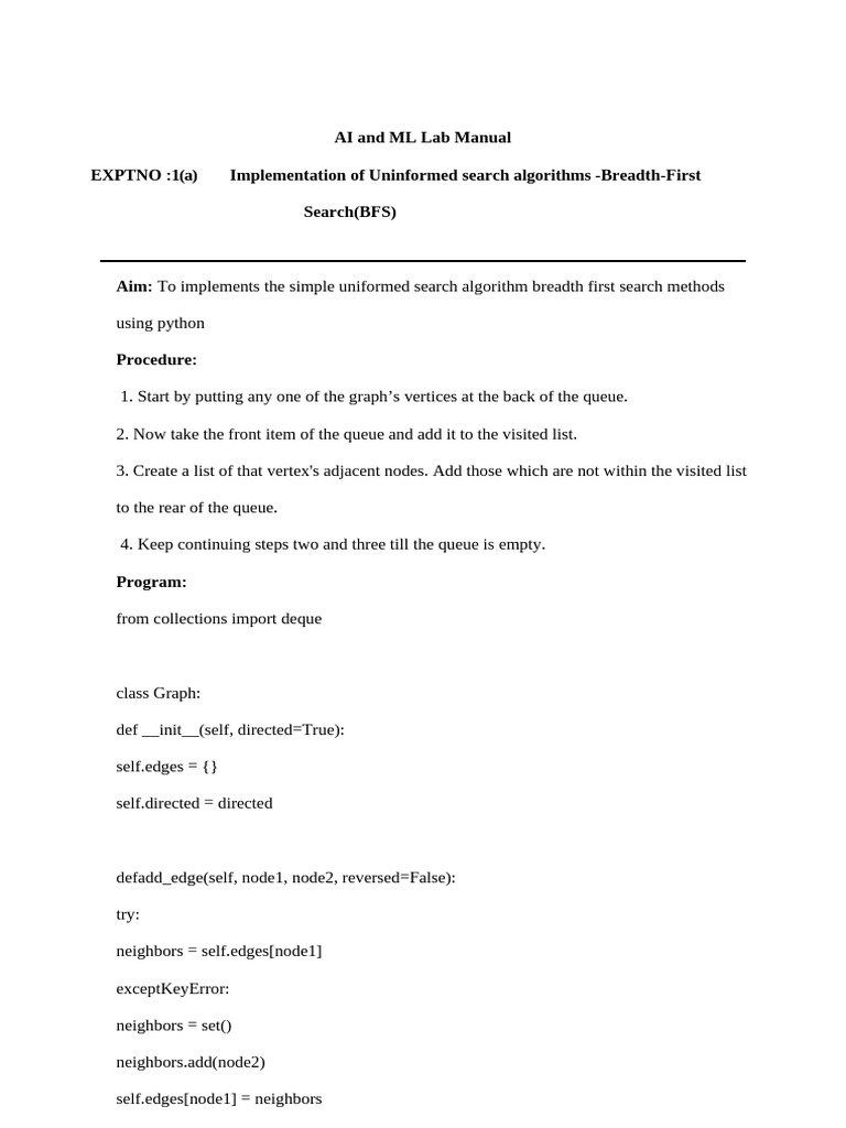 Aiml Lab Manual - Not Aligned | PDF | Vertex (Graph Theory) | Discrete Mathematics
