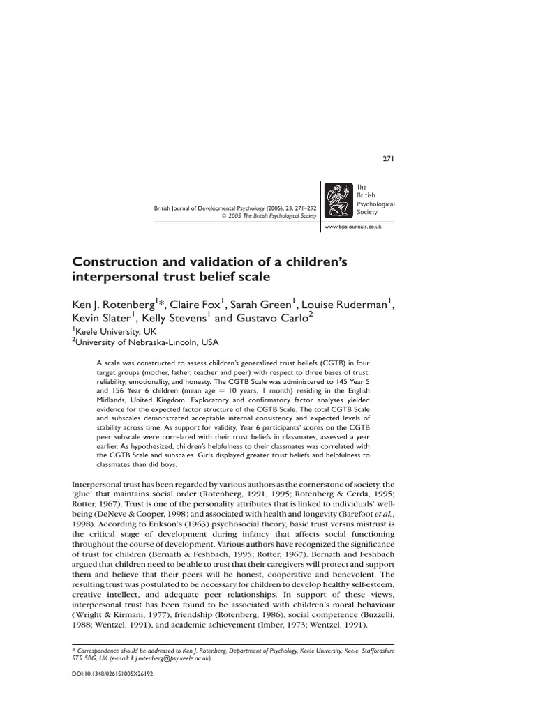 Children's Interpersonal Trust Scale Development | PDF | Factor ...