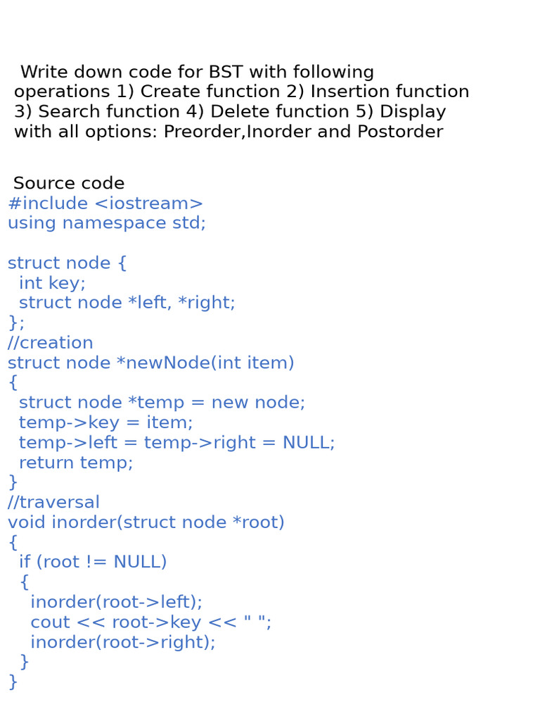 BST Insert Delete Display | PDF | Computer Programming | Algorithms And Data Structures