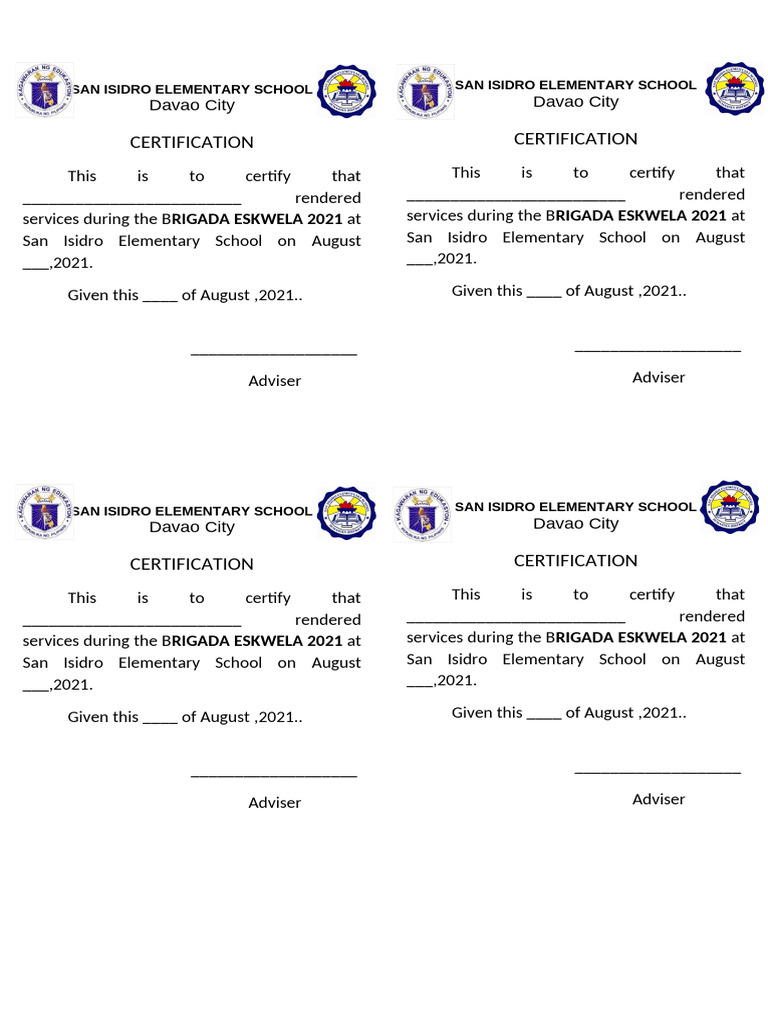 Certification Brigada Eskwela 2021 | PDF