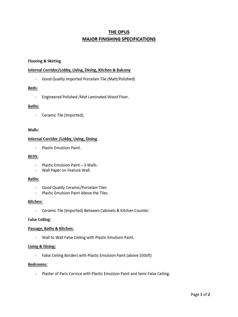 Finishing Specifications - The Opus | PDF | Kitchen | Tile