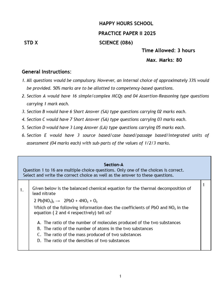 STD X Science Exam Practice Paper 2025 | PDF | Acid | Silver