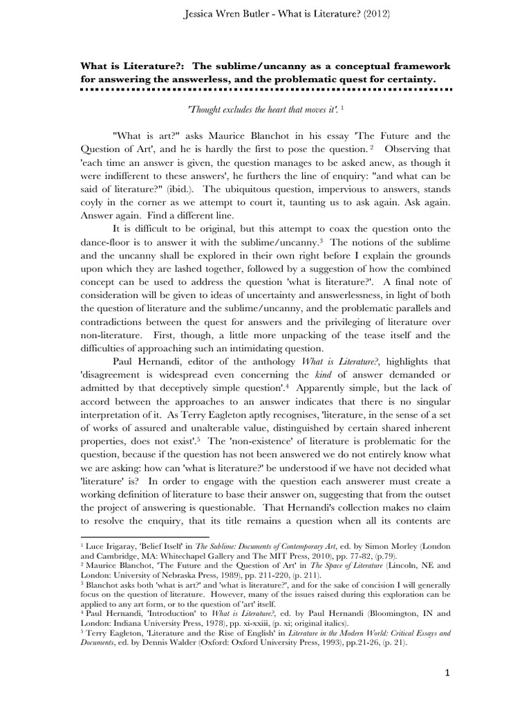 What Is Literature The Sublime Uncanny A | PDF | Experience | Sigmund Freud