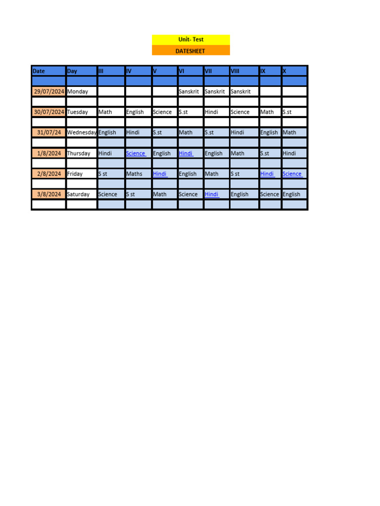 Date Sheet For UT-2-1 | PDF